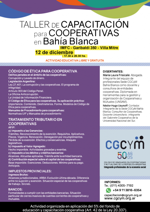 Taller de Capacitación para Cooperativas en Bahía Blanca - CGCyM